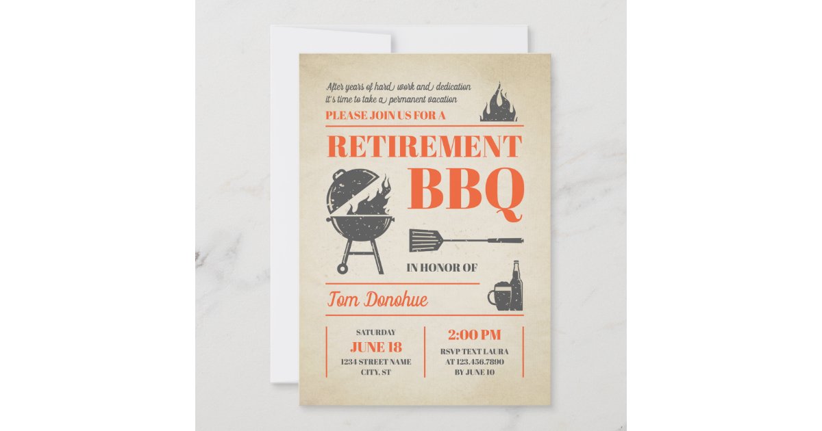 Rustic Retro Retirement BBQ Invitation | Zazzle.com