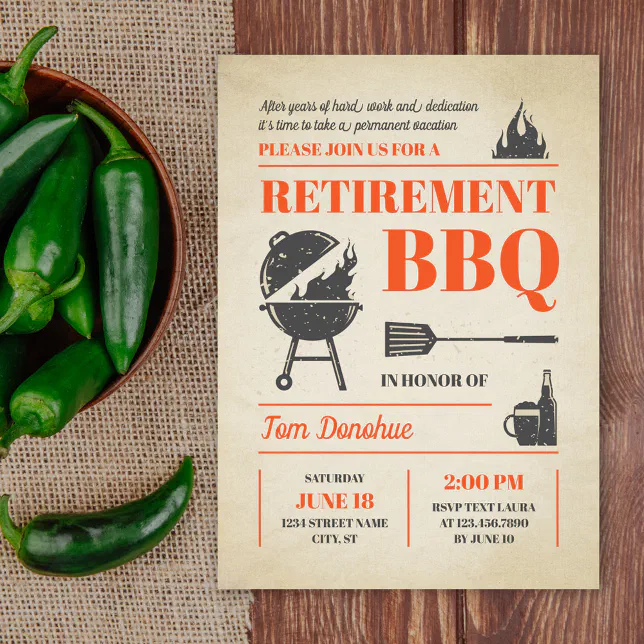 Rustic Retro Retirement BBQ Invitation | Zazzle