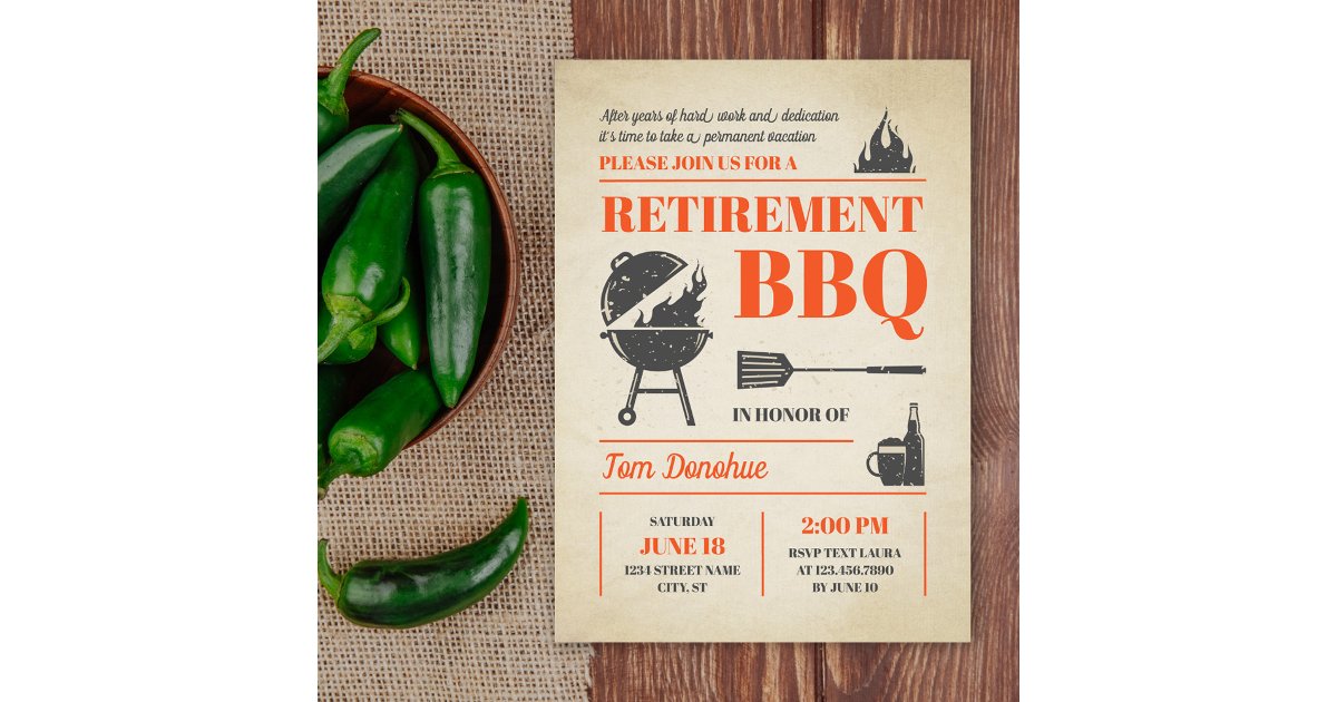 Rustic Retro Retirement BBQ Invitation | Zazzle