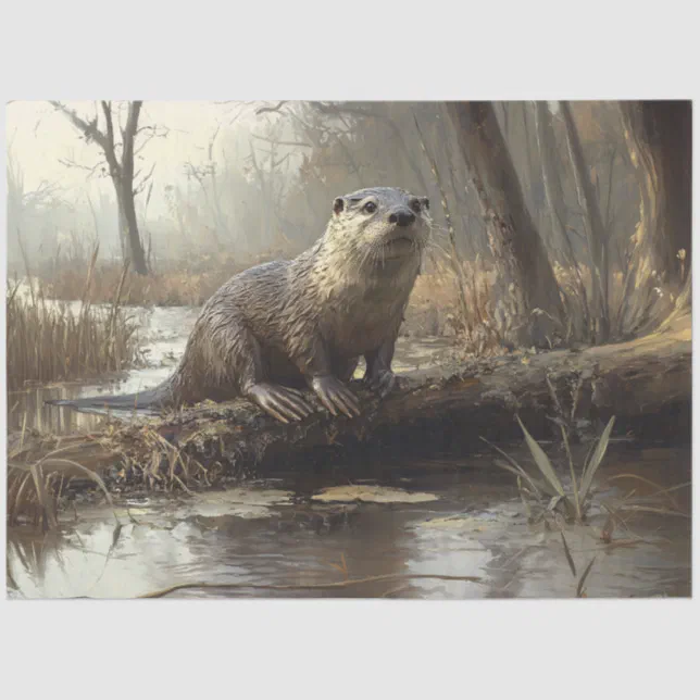 Rustic River Otter Wildlife Painting Decoupage Tissue Paper | Zazzle