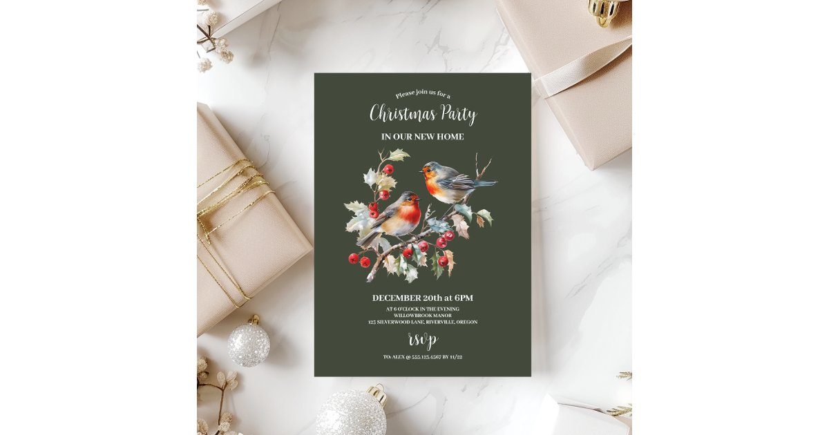 Rustic Robin Christmas Party Invitation | Zazzle