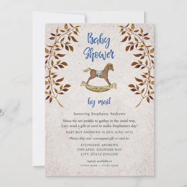 Rustic Rocking Horse boy baby shower by mail Invitation | Zazzle