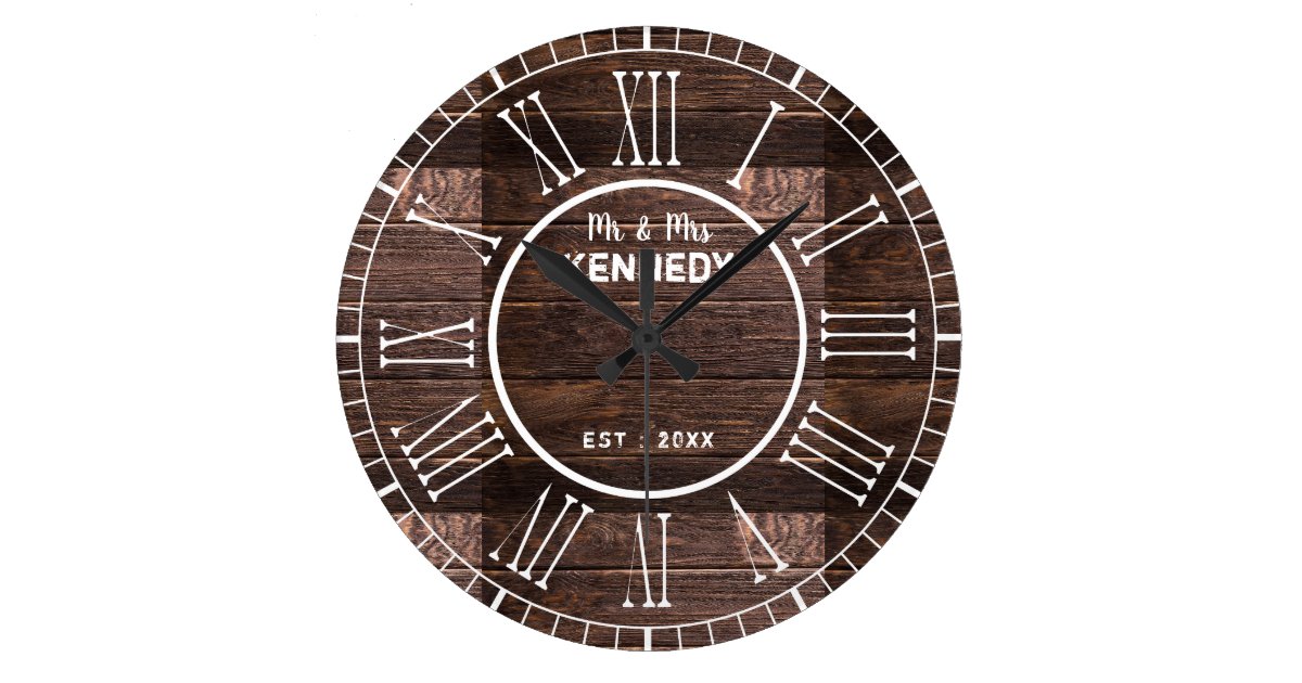 Rustic Roman Numeral Barn Wood Wedding Large Clock | Zazzle.com