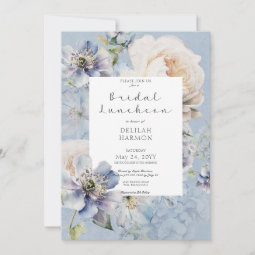 Rustic Romantic Blue & White Floral Bridal Lunch Invitation | Zazzle