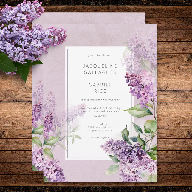 Rustic Romantic Purple & Sage Lilacs Wedding Invitation | Zazzle