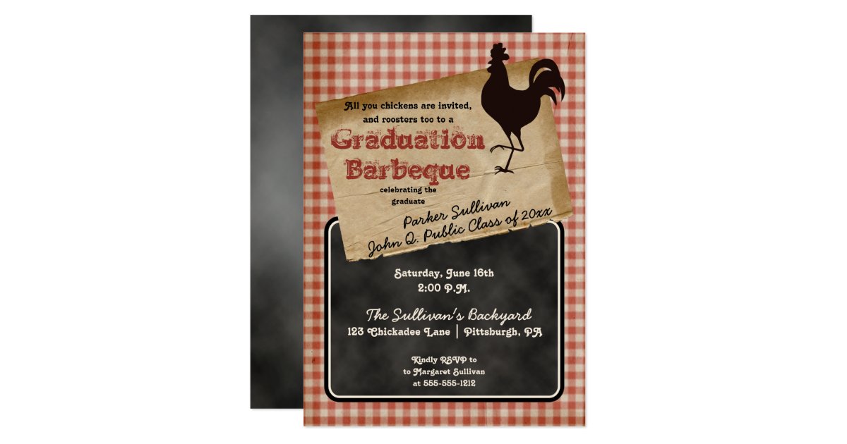 Rustic Rooster Backyard BBQ Graduation Party Invitation | Zazzle.com