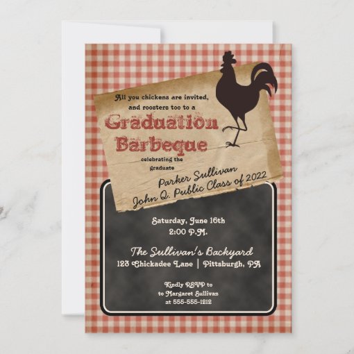 Rustic Rooster Backyard BBQ Graduation Party Invitation | Zazzle
