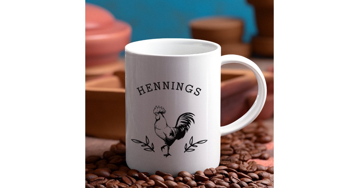 Rustic Rooster Personalized Black and White Coffee Mug | Zazzle