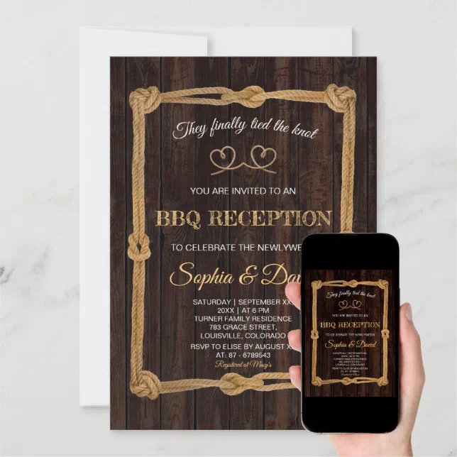 Rustic Rope We Tied The Knot BBQ Reception Invitation | Zazzle