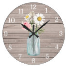 Rustic mason jar wood grain panel wall clock | Zazzle.com