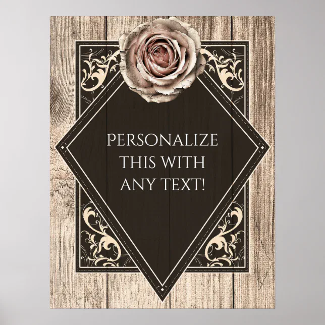 Rustic Rose Elegant Wood Diamond Party Banner Poster | Zazzle