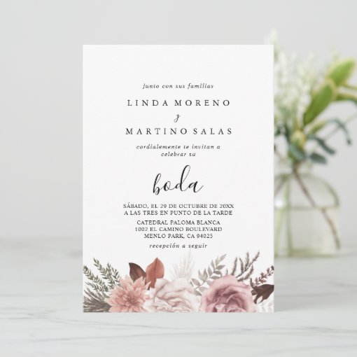 Rustic Rose Gold Floral Calligraphy Boda Wedding Invitation Zazzle