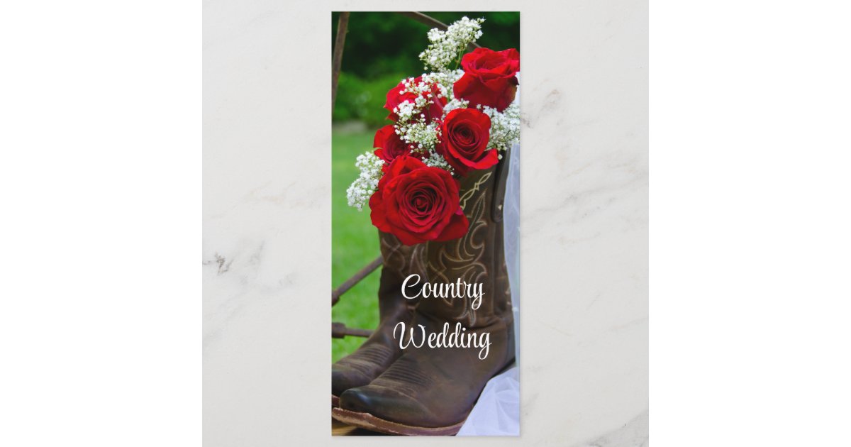 Rustic Roses Cowboy Boots Western Wedding Program | Zazzle