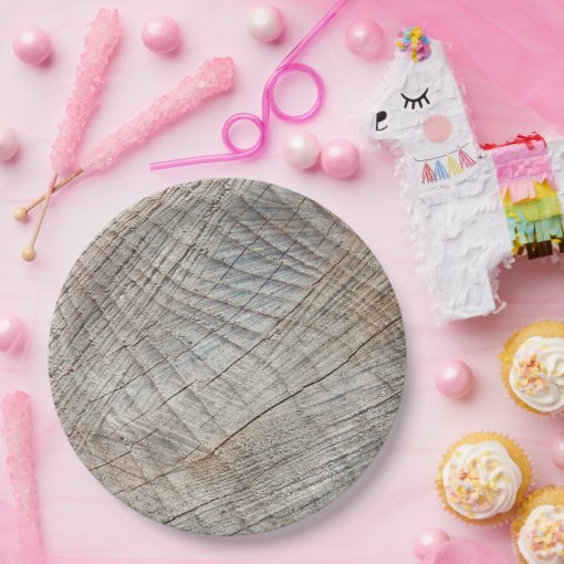 Rustic Rough Wood Disposable Paper Plates | Zazzle