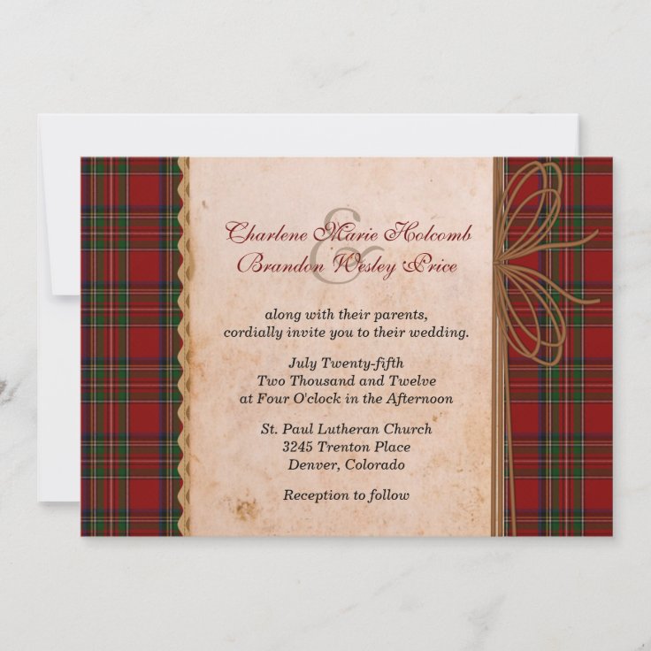 Rustic Royal Stewart Plaid Wedding Invitation | Zazzle