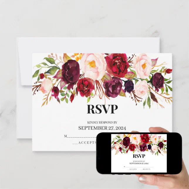rustic rsvp cards, elegant, burgundy, wood invitation | Zazzle