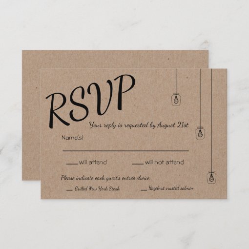 Rustic RSVP with String Lights on Kraft Paper | Zazzle