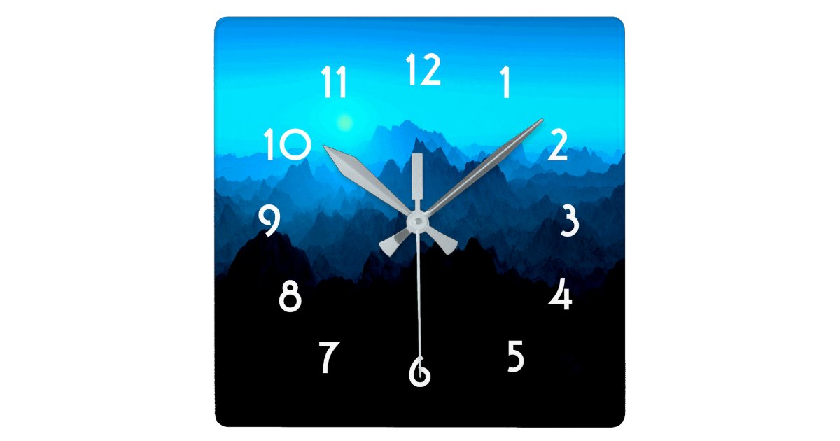 Rustic Rugged Blue Jagged Mountains Landscape Square Wall Clock ...