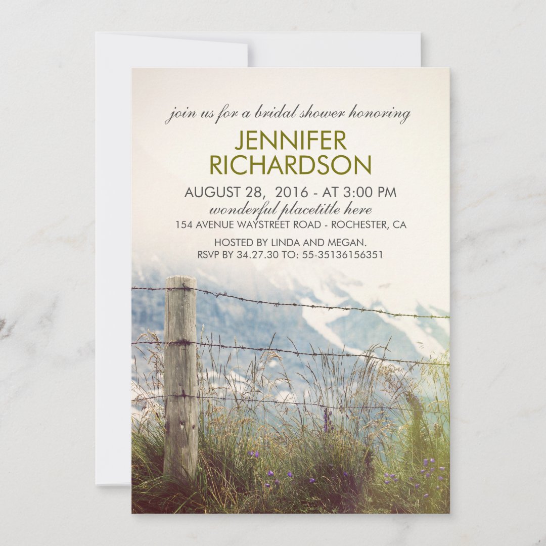 Rustic Rural Fence Post Country Bridal Shower Invitation | Zazzle