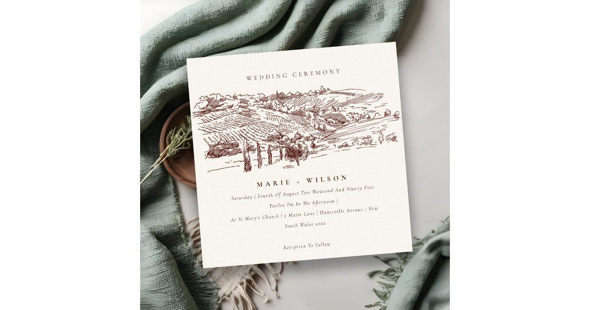 Rustic Rust Winery Mountain Sketch Wedding Invite | Zazzle