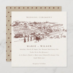 Rustic Rust Winery Mountain Sketch Wedding Invite | Zazzle