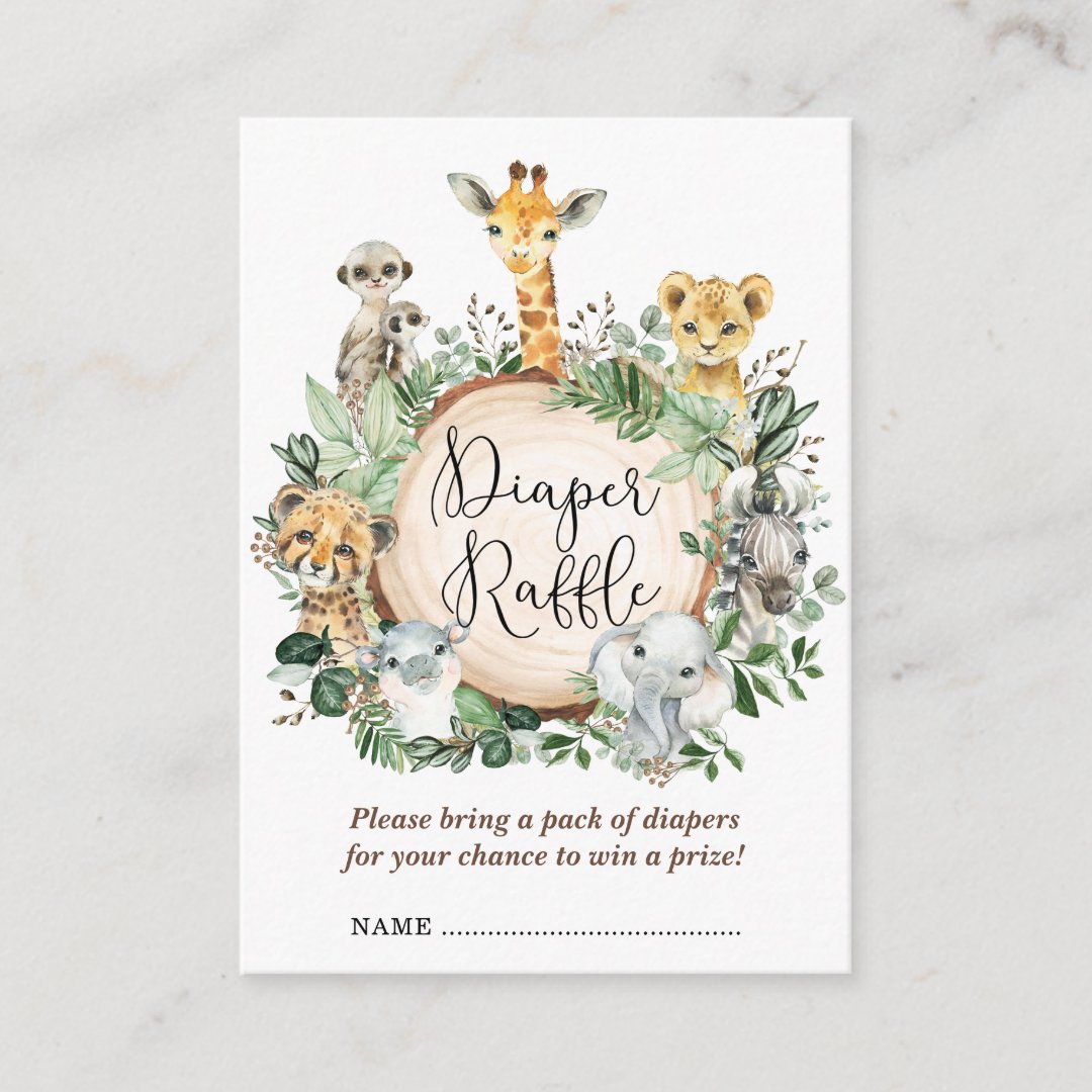 Rustic Safari Jungle Animals Baby Diaper Raffle Enclosure Card | Zazzle