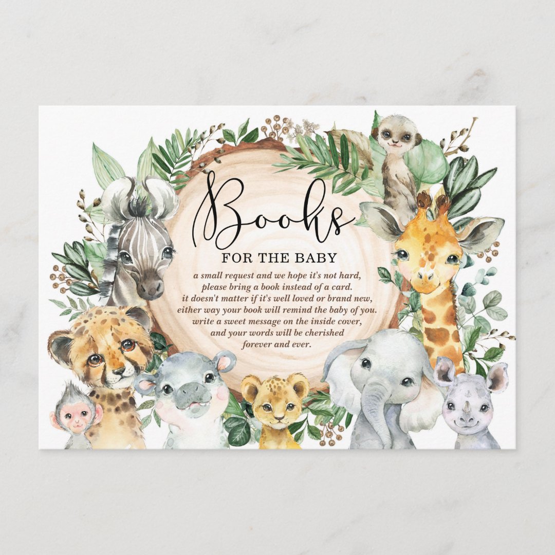 Rustic Safari Wild Animals Books for Baby Library Enclosure Card | Zazzle