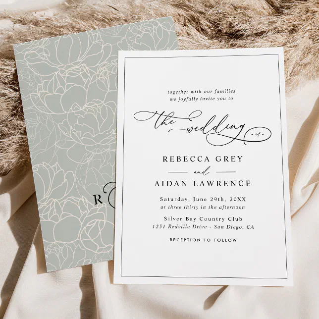 Rustic Sage Elegant Calligraphy Script Wedding Invitation | Zazzle