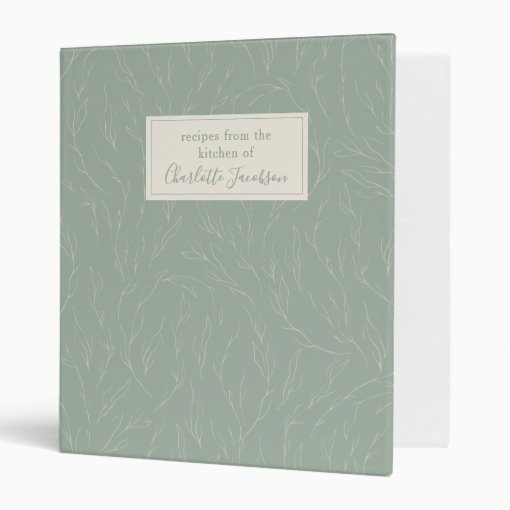 Rustic Sage Green Botanical Monogram Recipe 3 Ring Binder | Zazzle