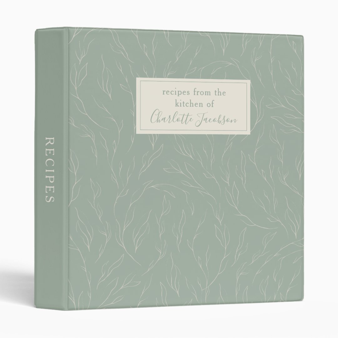 Rustic Sage Green Botanical Monogram Recipe 3 Ring Binder | Zazzle