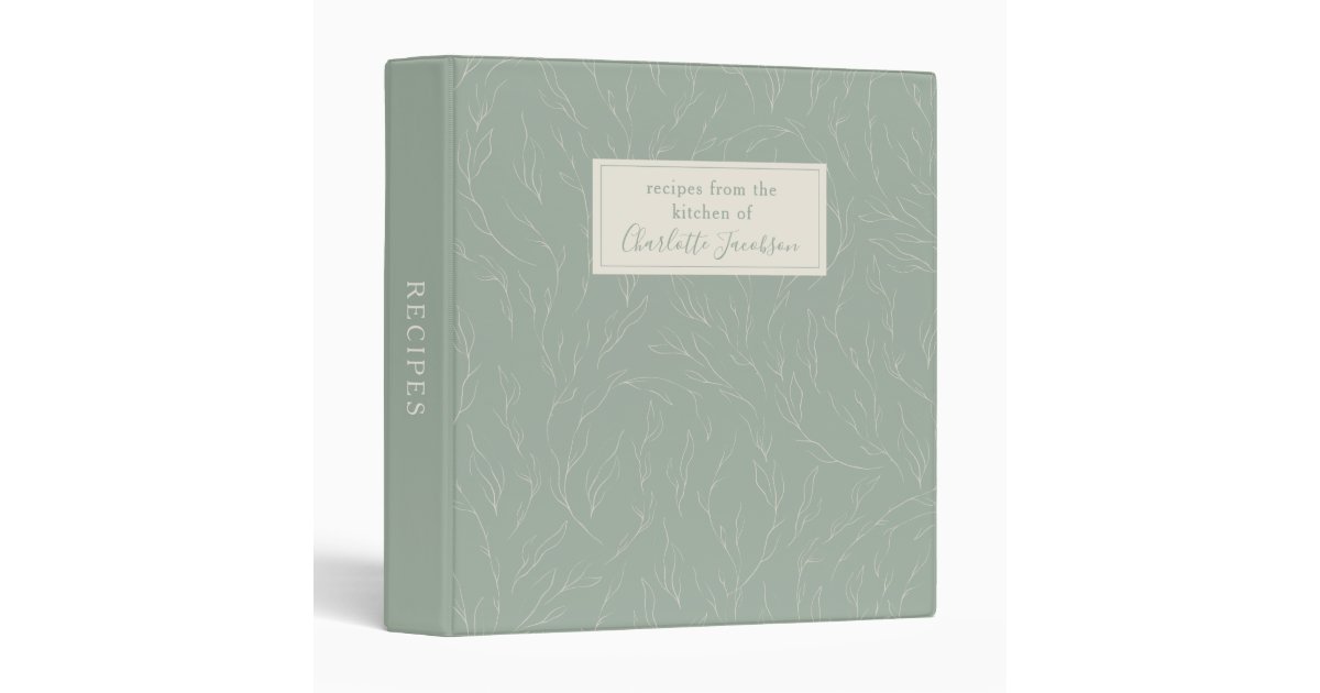 Rustic Sage Green Botanical Monogram Recipe 3 Ring Binder | Zazzle
