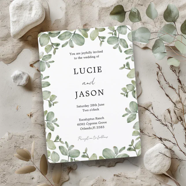 Rustic Sage Green Eucalyptus Watercolor Wedding Invitation | Zazzle