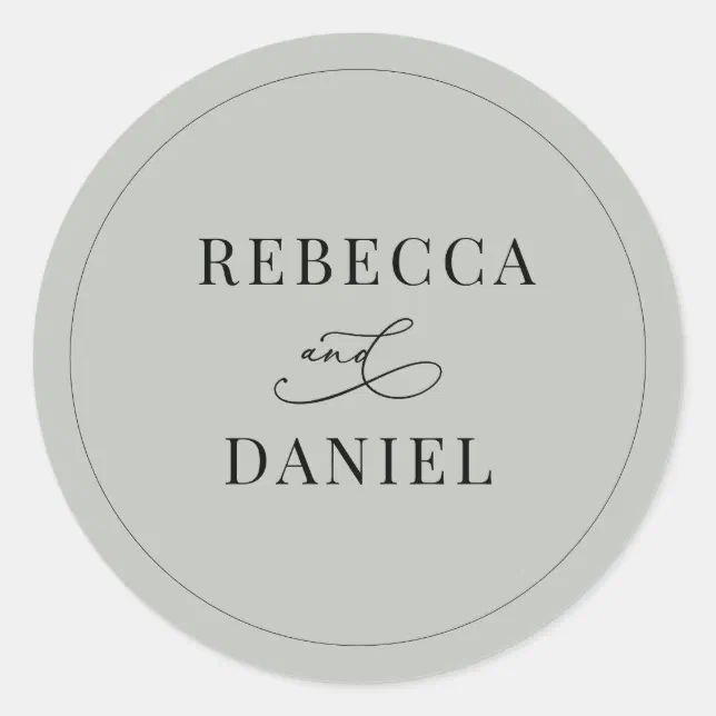 Rustic Sage Green Personalized Names Wedding Classic Round Sticker | Zazzle