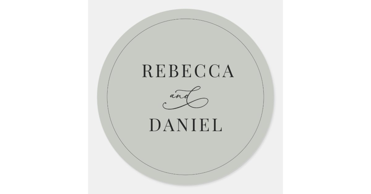 Rustic Sage Green Personalized Names Wedding Classic Round Sticker | Zazzle