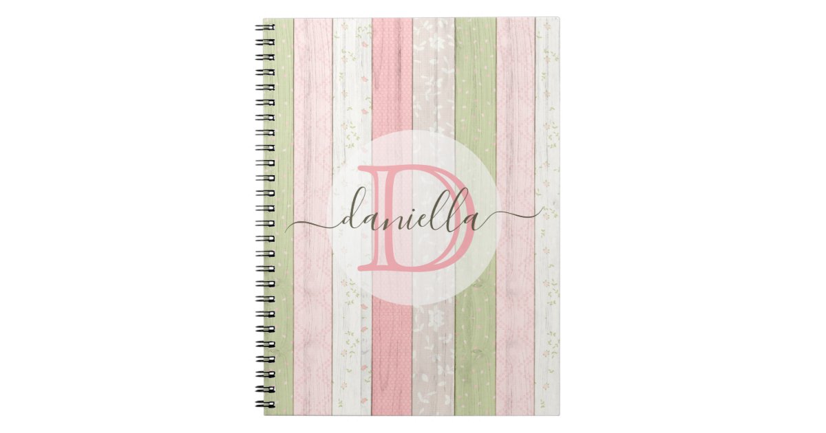 Rustic Sage Green & Pink Floral Wood Personalized Notebook | Zazzle
