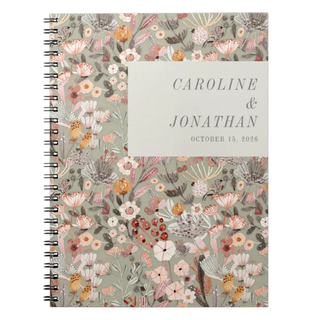 Rustic Sage Green Taupe Floral Boho Custom Wedding Notebook | Zazzle