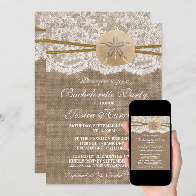 Rustic Sand Dollar Beach Bachelorette Party Invitation | Zazzle