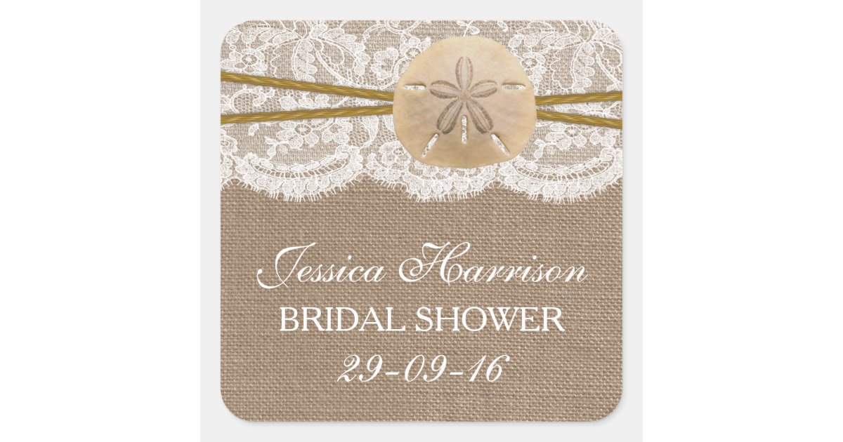 Rustic Sand Dollar Beach Bridal Shower Square Sticker | Zazzle