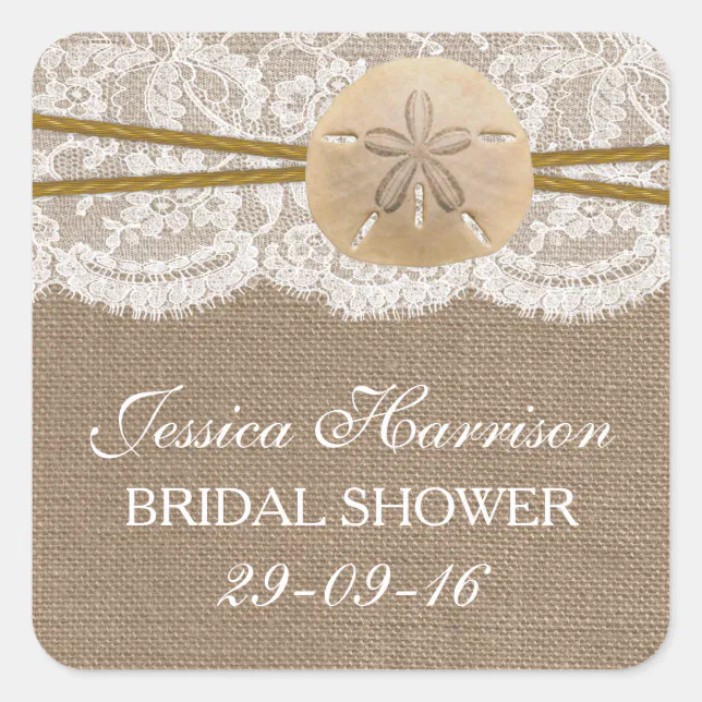 Rustic Sand Dollar Beach Bridal Shower Square Sticker | Zazzle