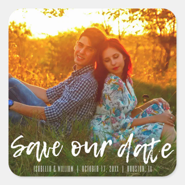 Rustic Save our Date | Save the Date Square Sticker | Zazzle