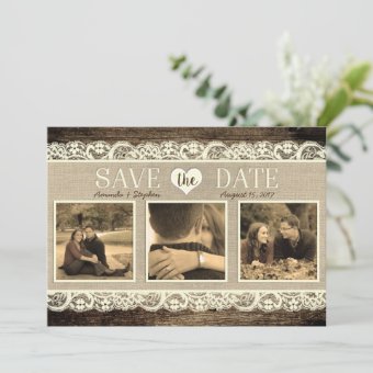 Rustic Save the Date | Barn Wood Lace and Burlap | Zazzle