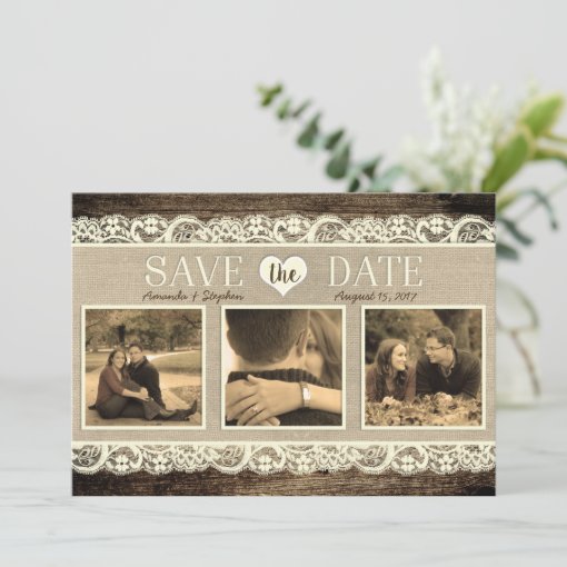 Rustic Save the Date | Barn Wood Lace and Burlap | Zazzle
