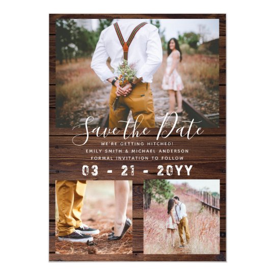 RUSTIC Save the Date Wedding PHOTO COLLAGE - Wood Invitation | Zazzle.com