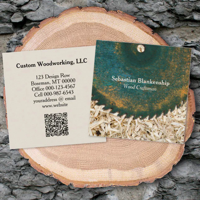 Rustic Saw Blade Woodworking Craftsman QR Code Square Business Card ...
