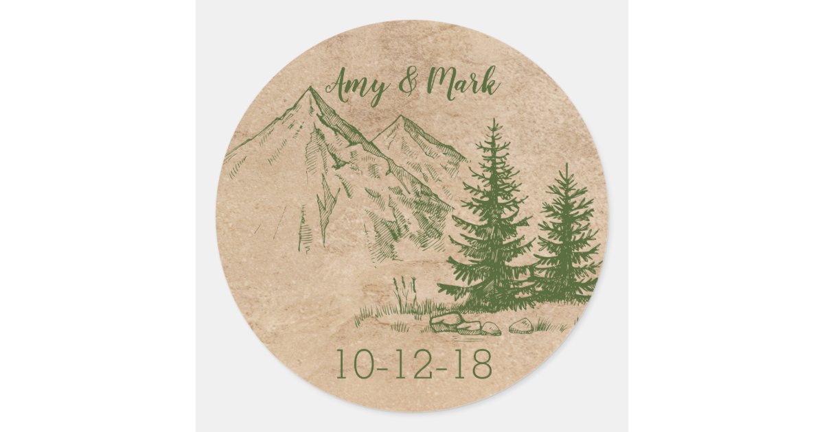 Rustic Scenic Mountains Wedding Label | Zazzle