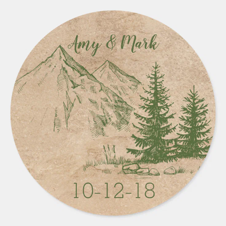 Rustic Scenic Mountains Wedding Label | Zazzle