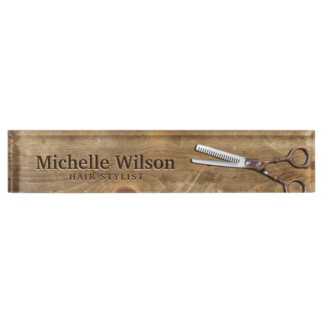 Rustic Scissors & Wood Makeup Beauty Hair Salon Name Plate | Zazzle