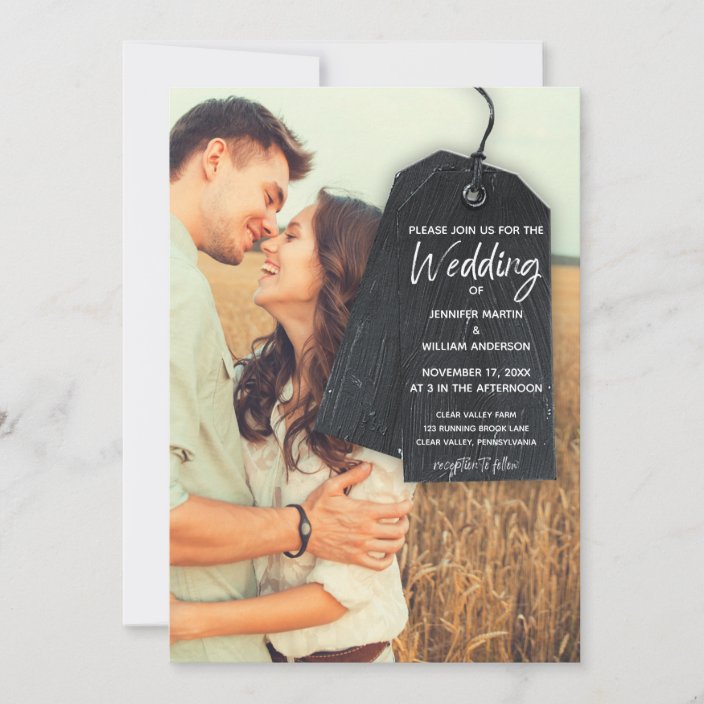 Rustic Scrapbook Photo with Tag Wedding Invitation | Zazzle.com