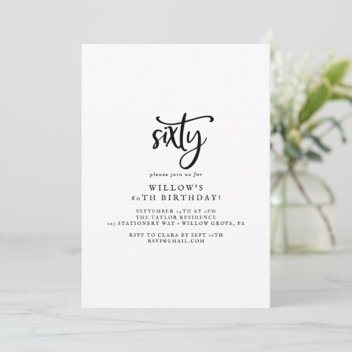 Rustic Script 60th Birthday Party Invitation | Zazzle