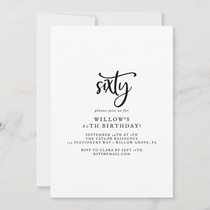 Rustic Script 60th Birthday Party Invitation | Zazzle